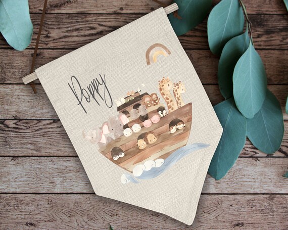 Personalised Noah's Ark Flag Pennant Flag Linen Flag | Etsy