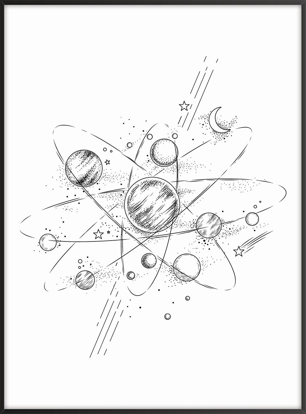 Solar System Print Mystical Line Art Print Moon and Planets - Etsy UK