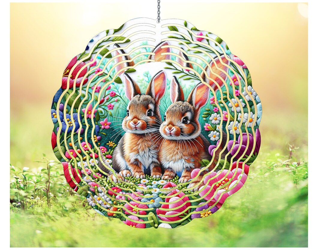 Bunny Rabbit Wind Spinner, Hanging Metal Garden Ornament, Aluminium ...