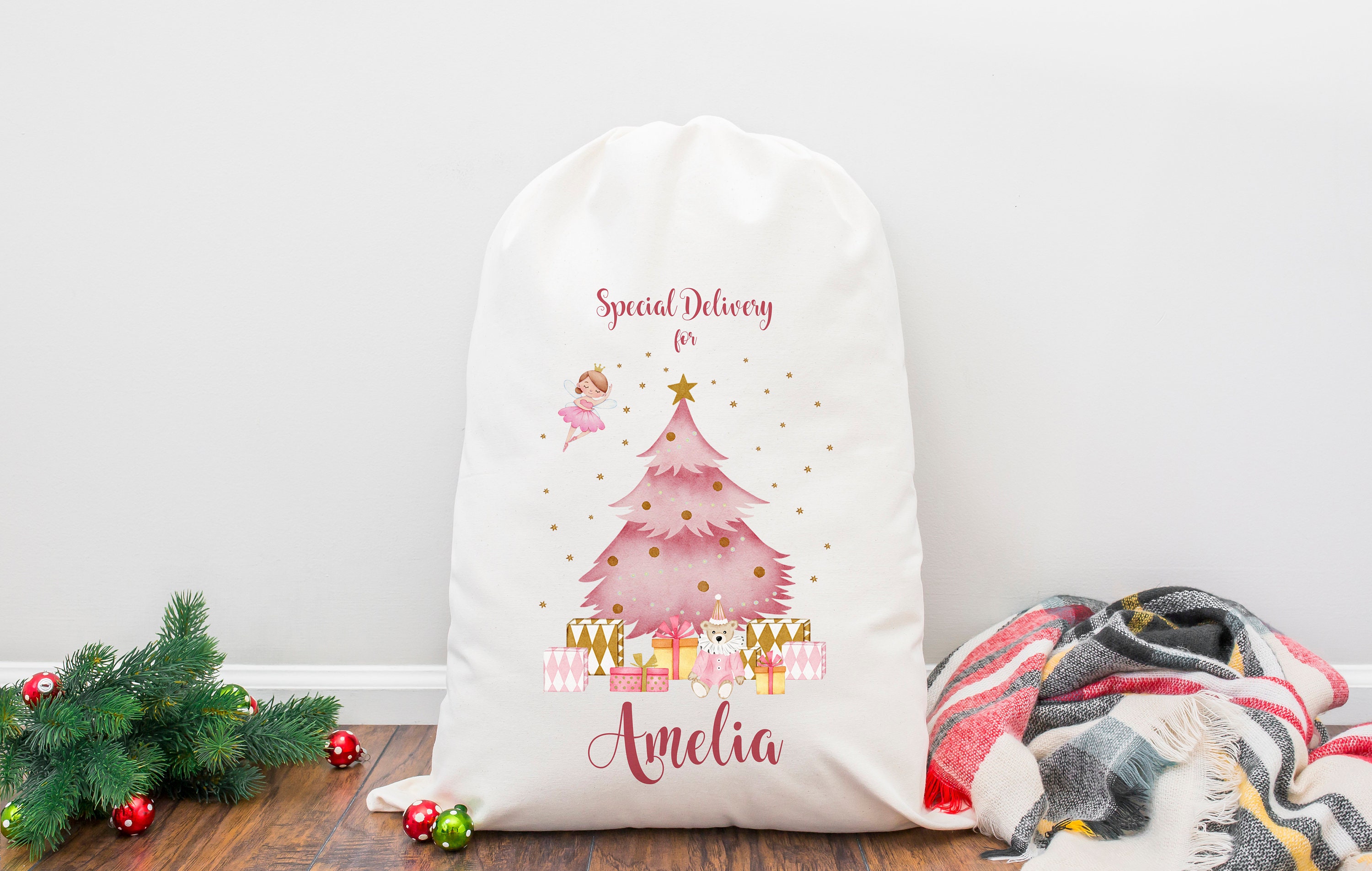 Personalised Christmas Sack Ballerina Pink, Santa Sack, Girl's ...
