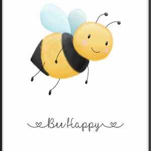 Be Happy Prints , Bee Wall Art , Bee Art , Bumble Bee Wall Prints ...