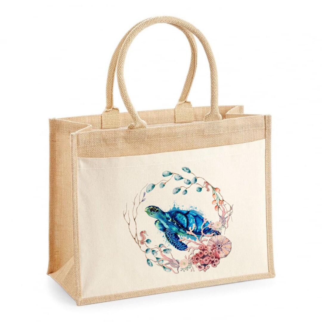 Jute Turtle Tote Bag, Turtle Shopping Bag, Burlap Bag, Beach Bag, XL ...