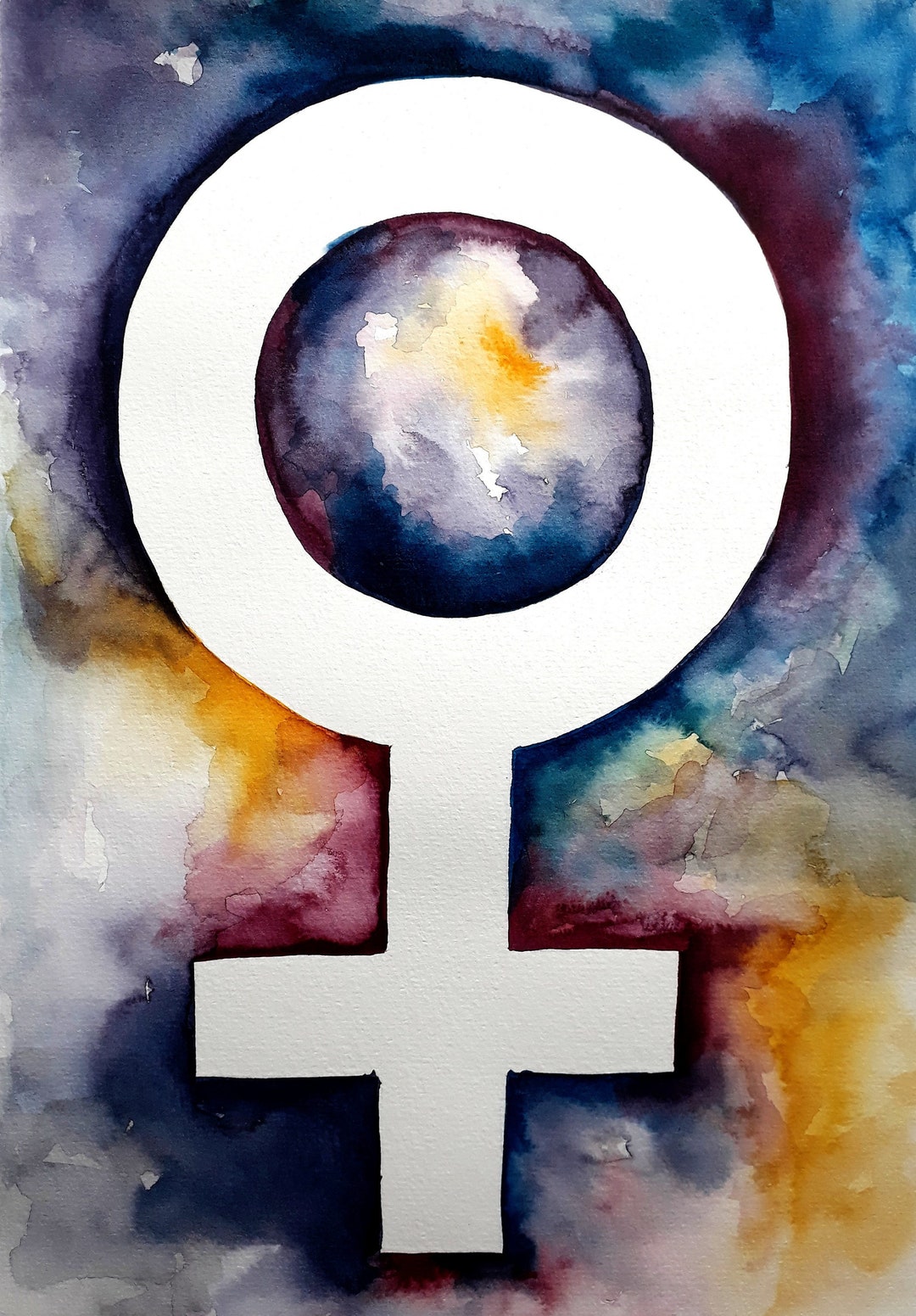 Original Mounted Art Watercolour Painting, Abstract Colourful Female ...