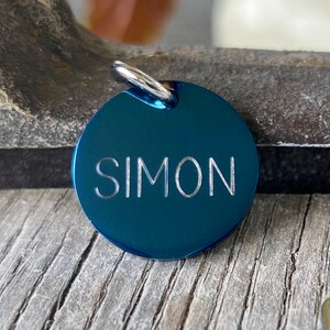Small Blue Dog Tag Custom Engraved Stainless Steel Minimalist Microchip ...