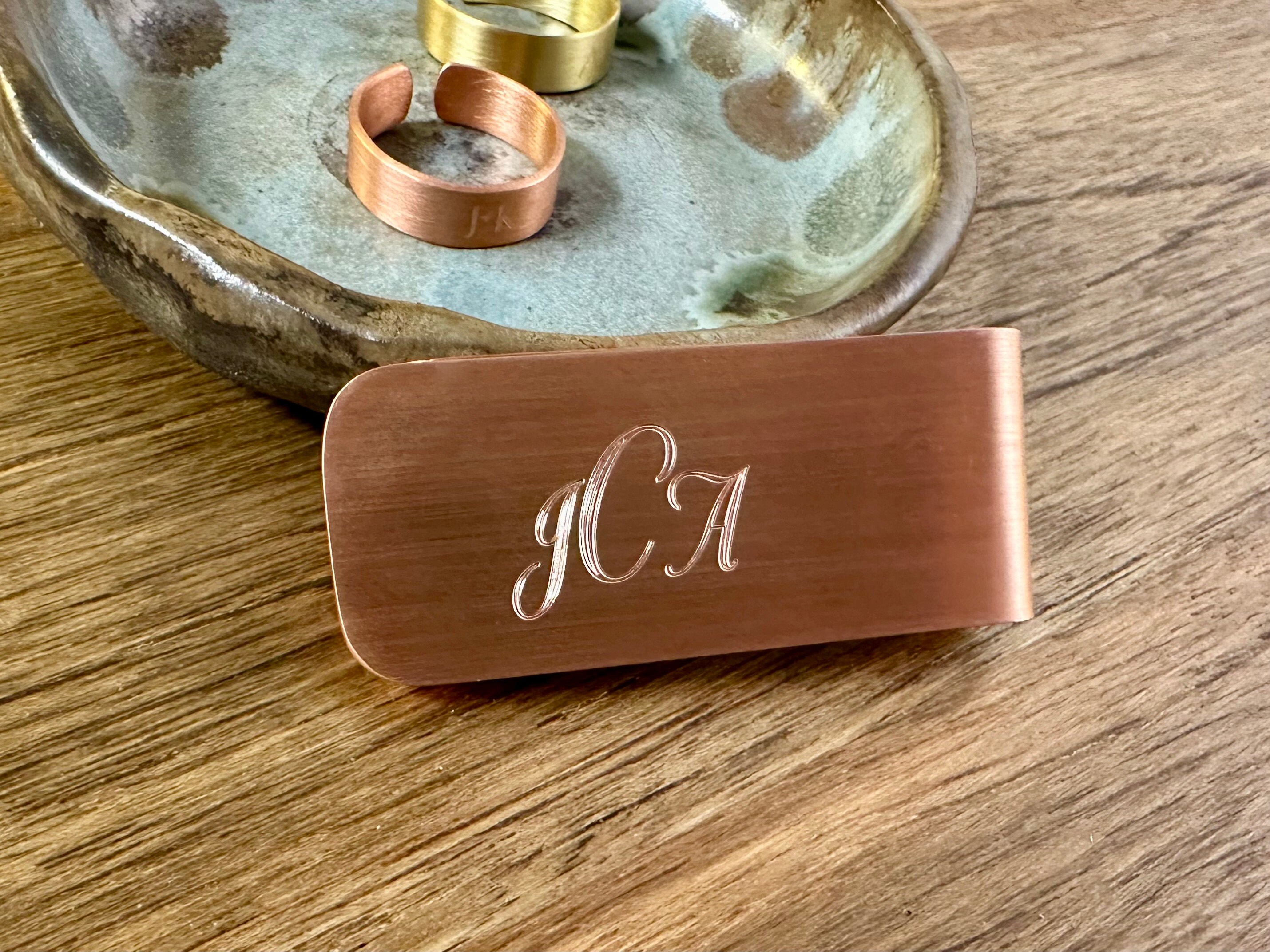 Engraved Copper Money Clip - Custom Monogram Back - Personalized Rustic ...