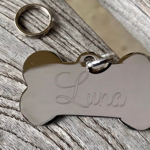 Silver Bone Pet ID Stainless Steel Custom Engraved Dog Tag Size 28x50mm ...
