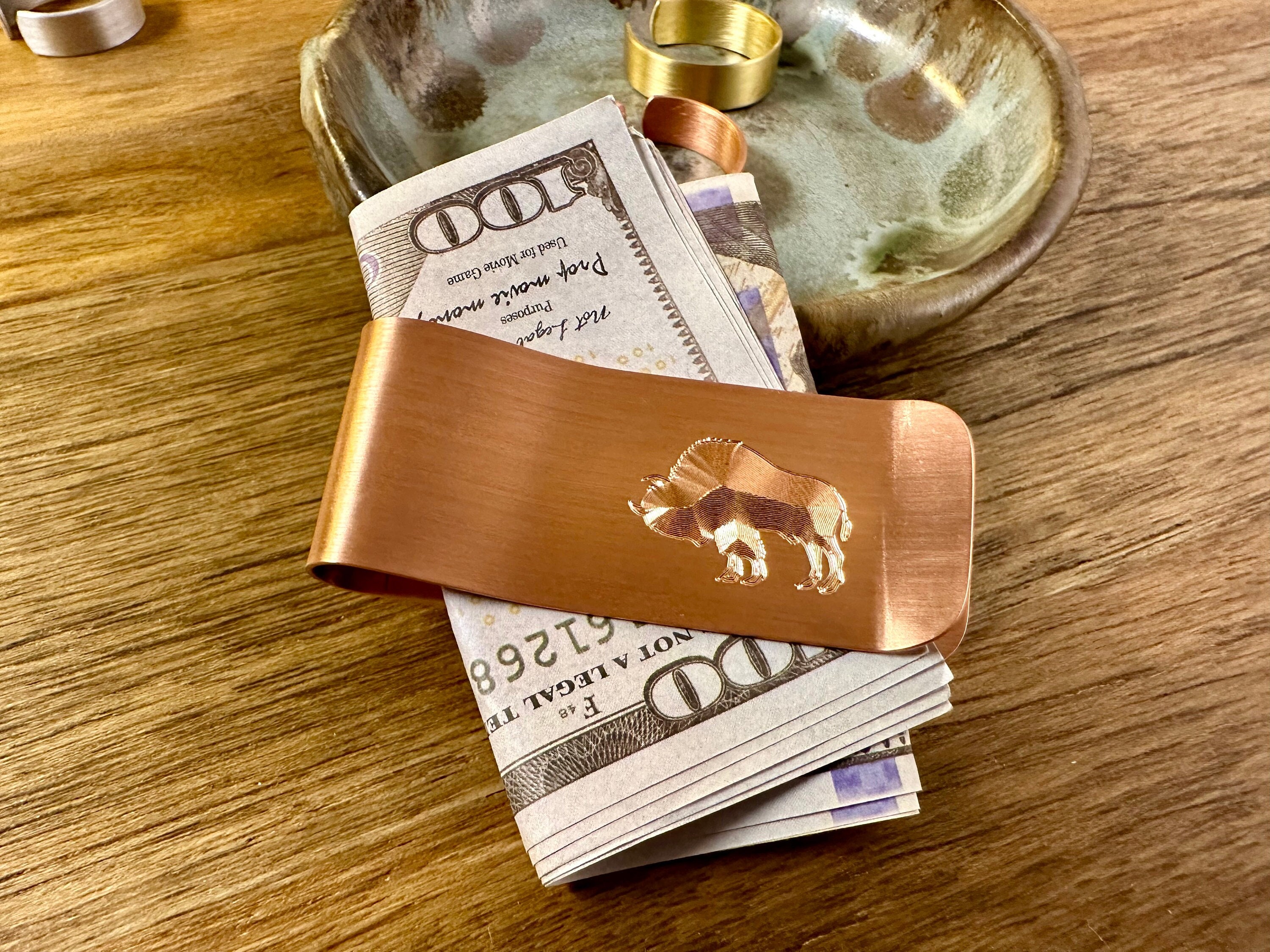 Engraved Copper Money Clip - Custom Monogram Back - Personalized Rustic ...