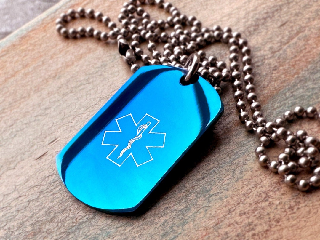 Custom Engraved Medical Alert Dog Tag Necklace – Personalized Allergy ...