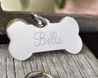 Silver Bone Pet ID Stainless Steel Custom Engraved Dog Tag | Etsy