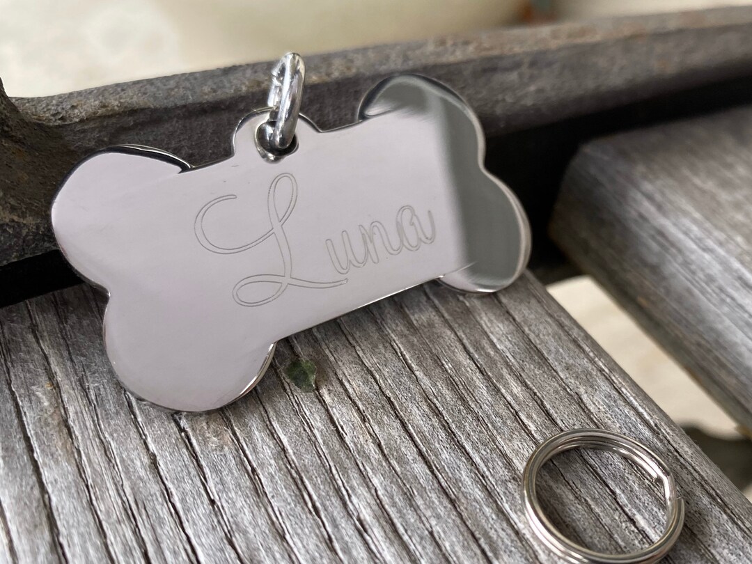 Silver Bone Pet ID Stainless Steel Custom Engraved Dog Tag Size 28x50mm ...