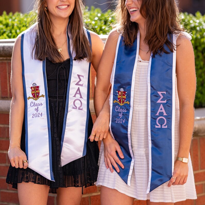 Sigma Alpha Omega Sorority Crest Graduation Angled Stole Trim / Greek ...