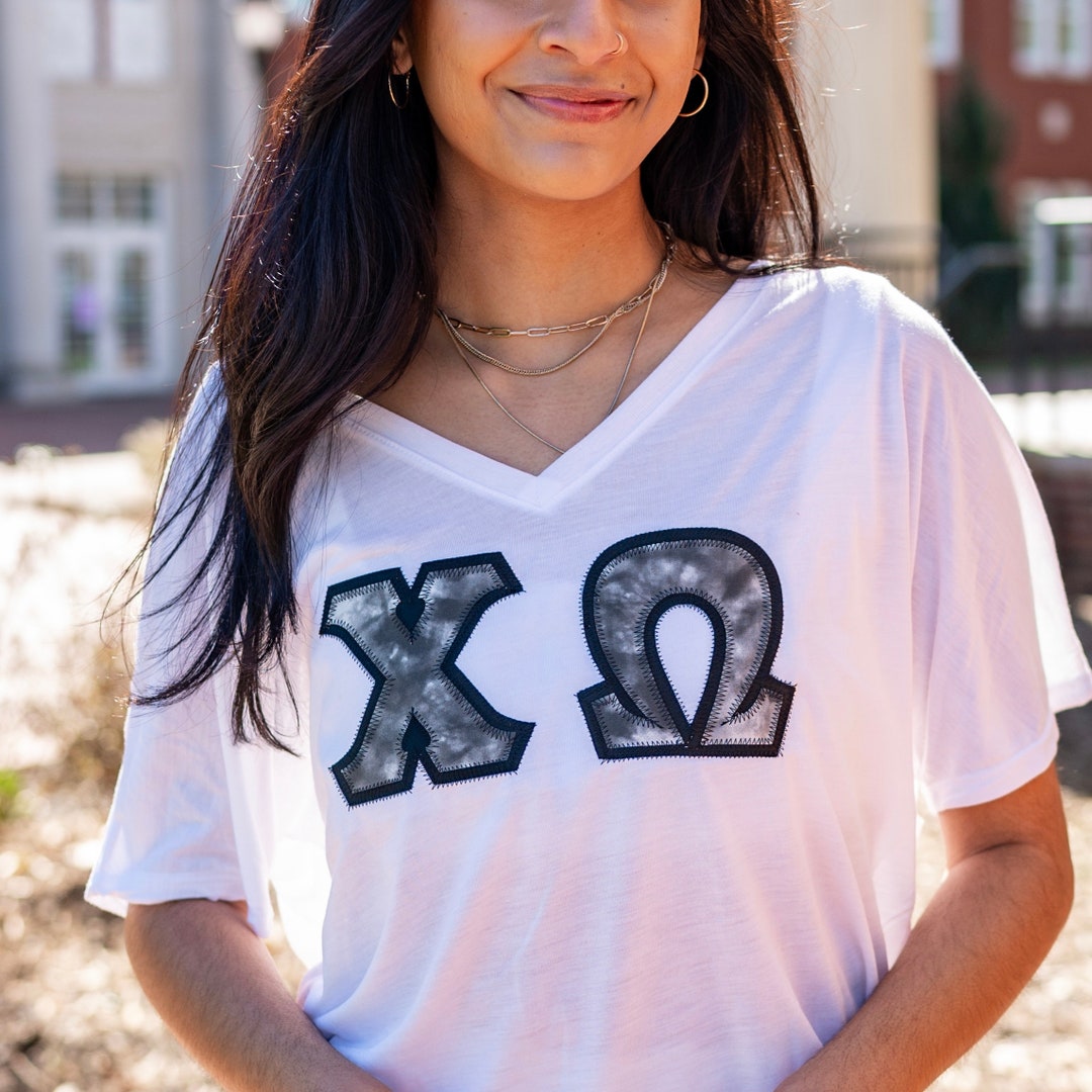 Black & White Tie Dye Marble Sorority Chapter Greek Letter T Shirt / Bella Canvas Slouchy V Neck ...