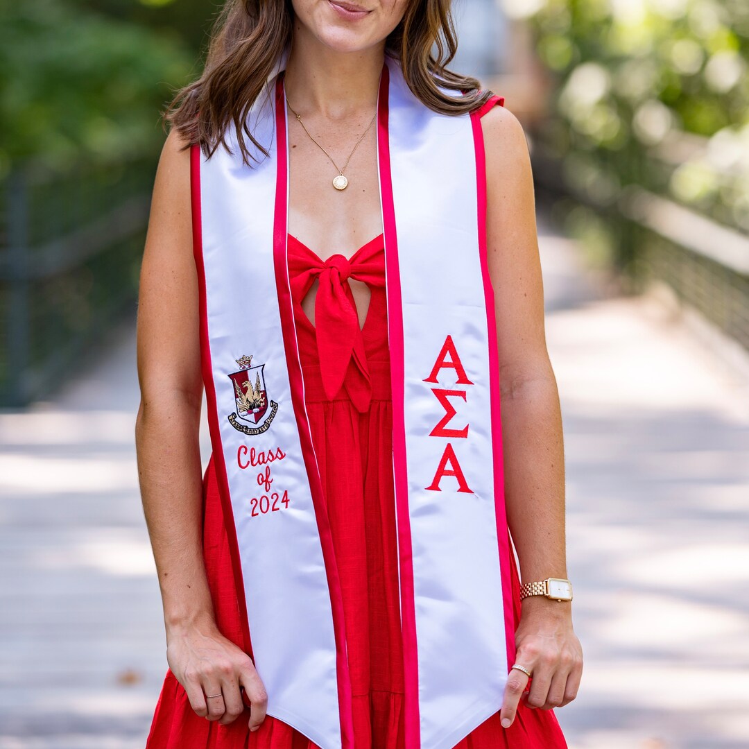Alpha Sigma Alpha Sorority Crest Graduation Angled Stole Trim / Greek ...
