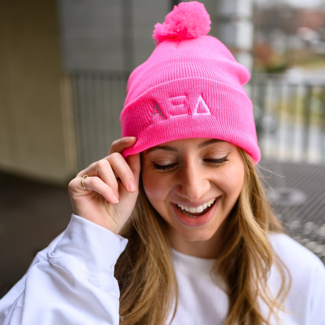 Basic Greek Letter Sorority Embroidered Sorority Beanie Pom Hat ...