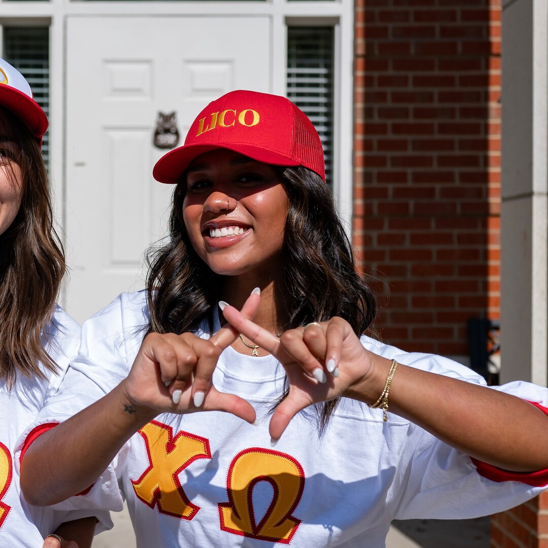 LICO Chi Omega Motto Greek Letter Sorority Embroidered Sorority Trucker ...