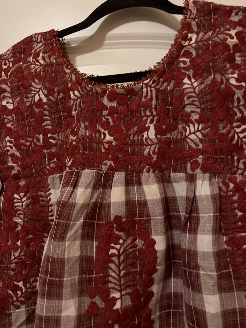 Collegiate(a&m, Texas State), Maroon Plaid Puebla Blouse, Maroon ...