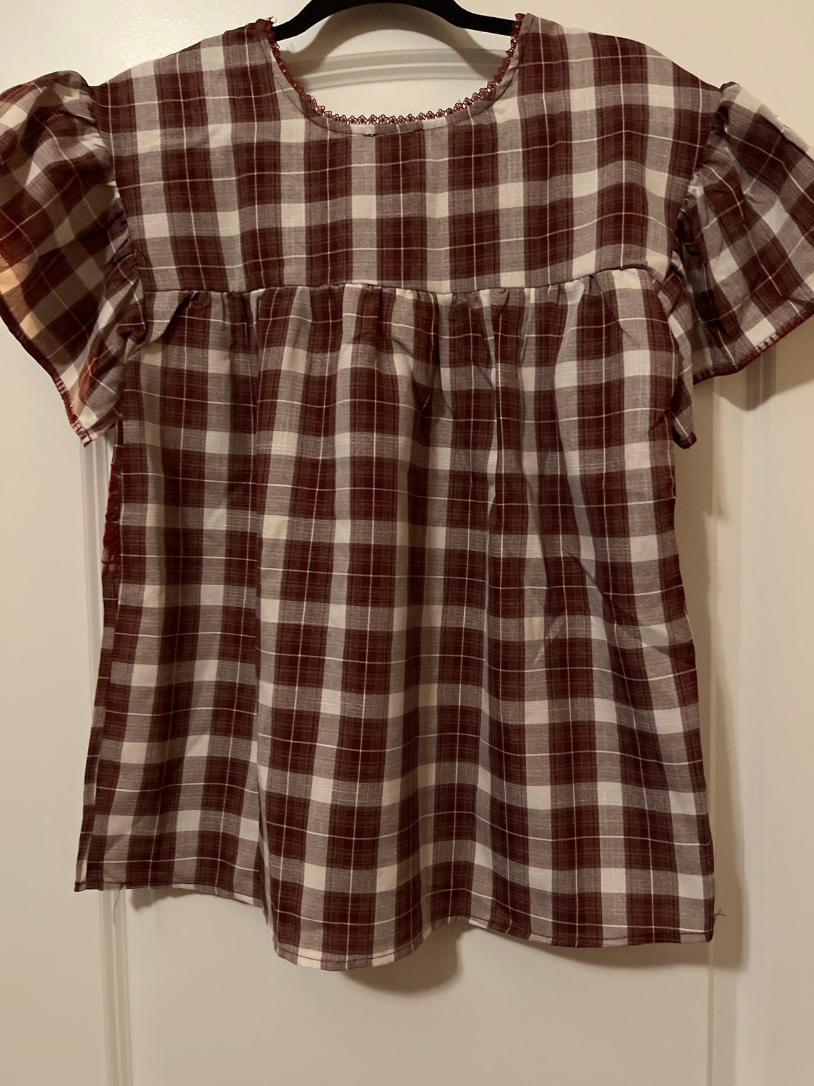 Collegiate(a&m, Texas State), Maroon Plaid Puebla Blouse, Maroon ...
