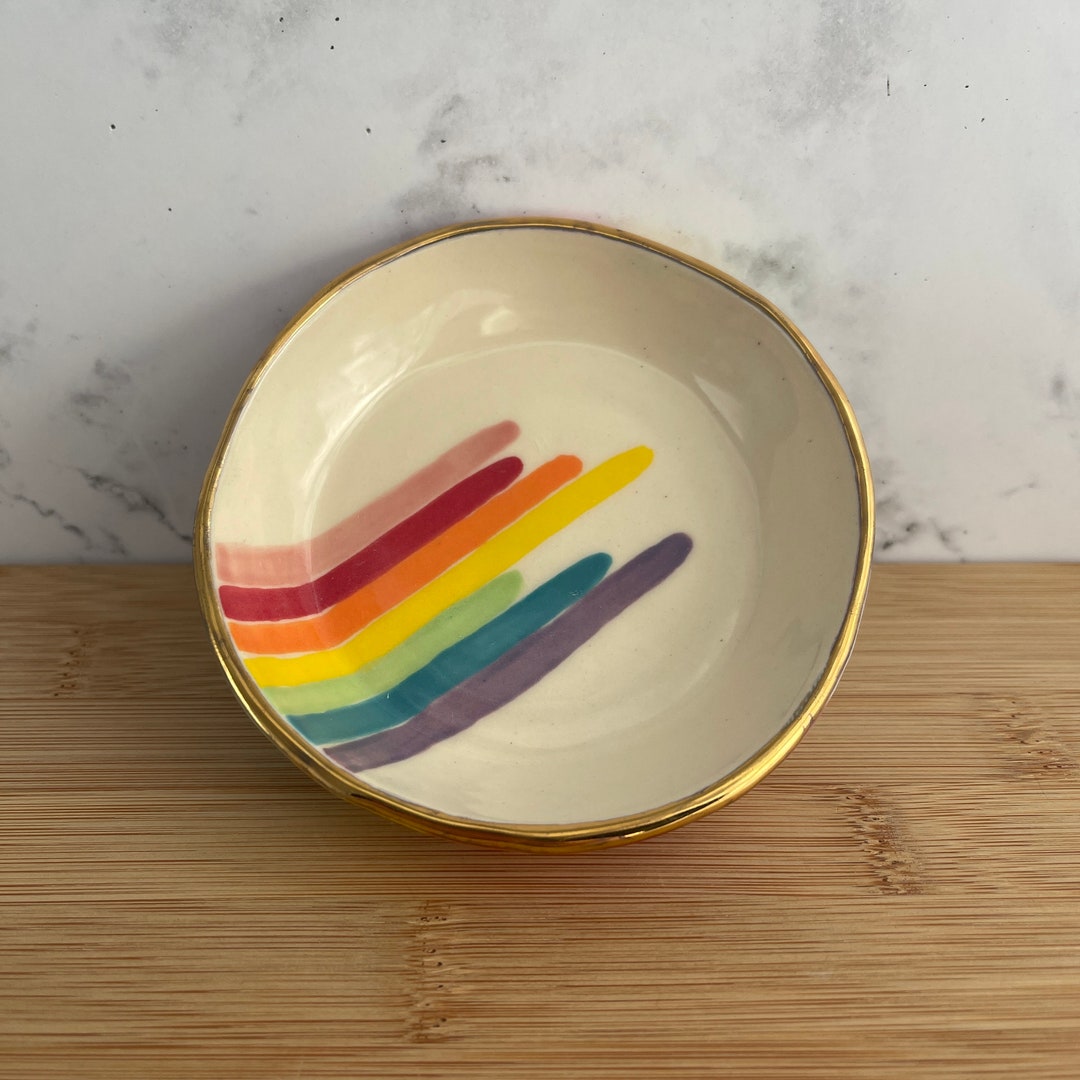 Rainbow Color Splash Trinket Dish With 22kt Yellow Gold Details - Etsy