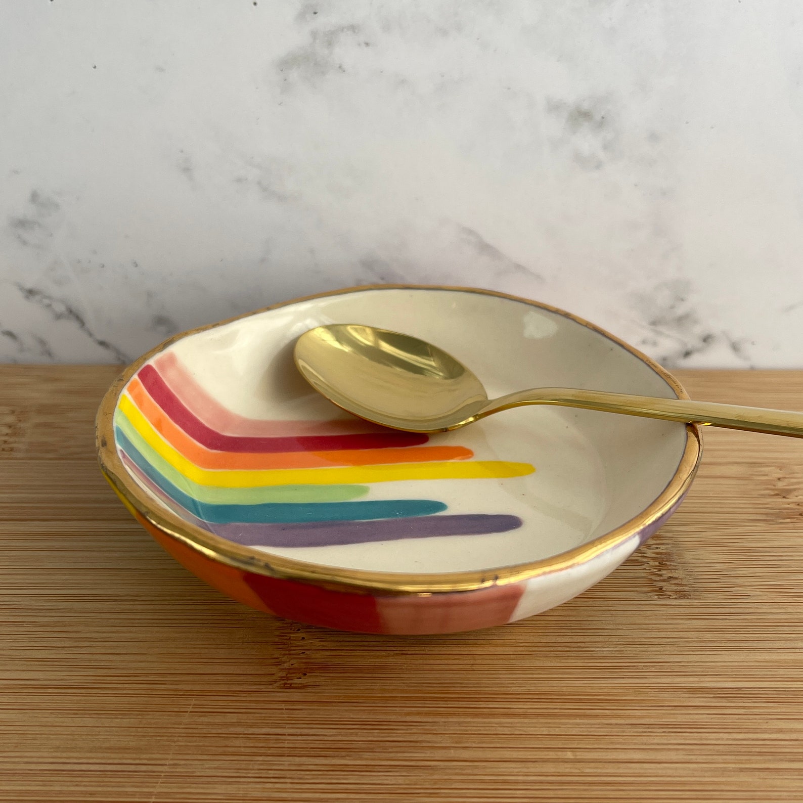 Rainbow Color Splash Trinket Dish With 22kt Yellow Gold - Etsy