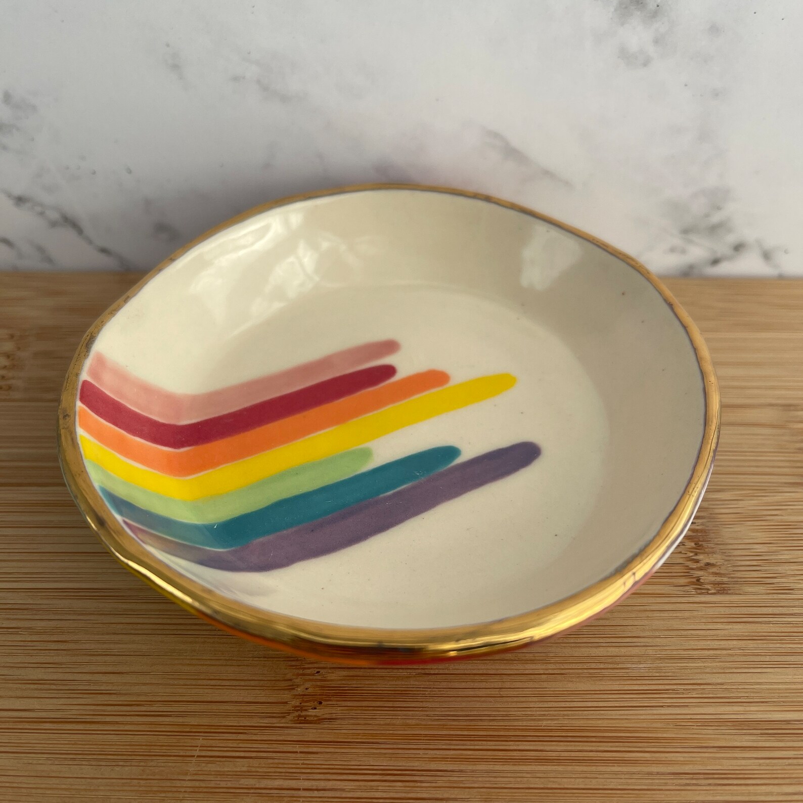 Rainbow Color Splash Trinket Dish With 22kt Yellow Gold - Etsy