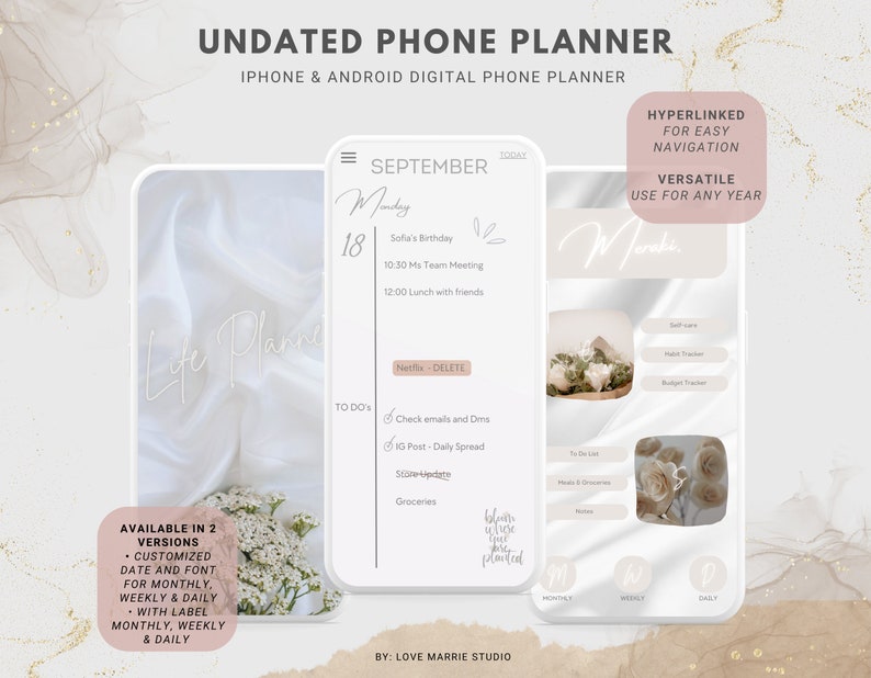 Undated Planner Undated Digital Phone Planner Digital Pocket Planner ...