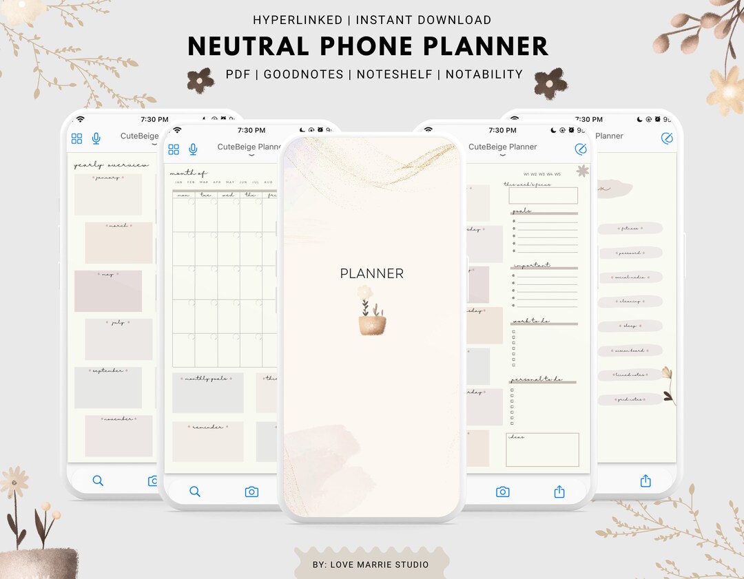 Undated Digital Phone Planner, Aesthetic Digital Phone Planner, Cute ...