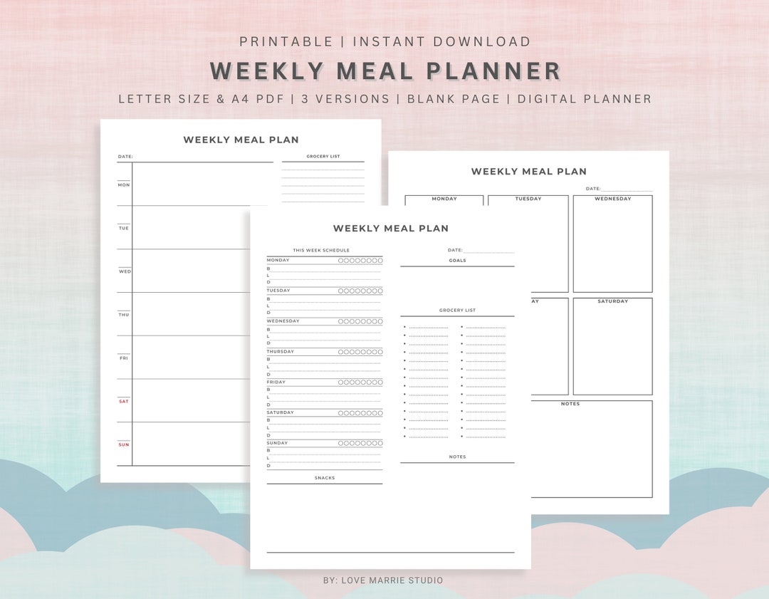 Fillable Weekly Meal Plan Printable Portrait, Meal Prep Planner ...