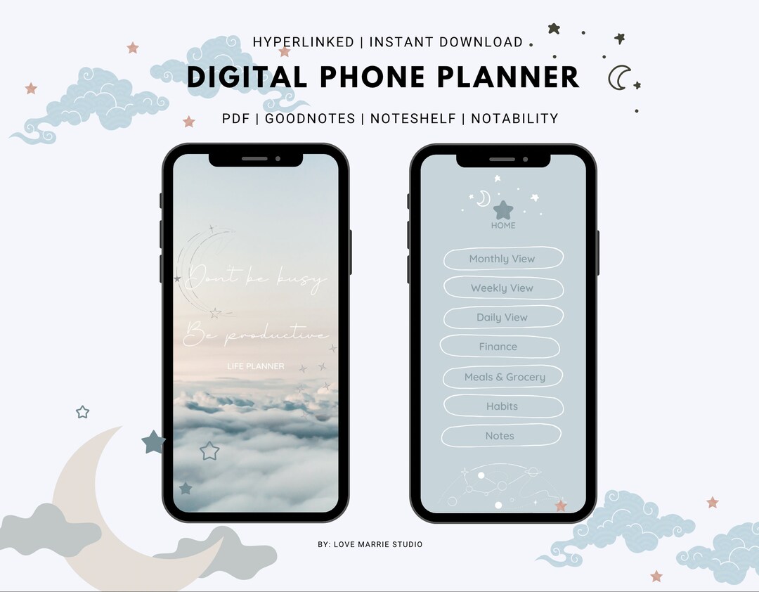 Undated Digital Phone Planner, iPhone Planner, Android Planner ...