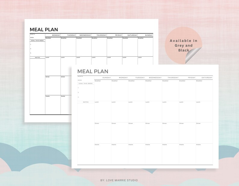 Fillable Meal Planner, Printable Weekly Meal Planner Landscape Digital ...