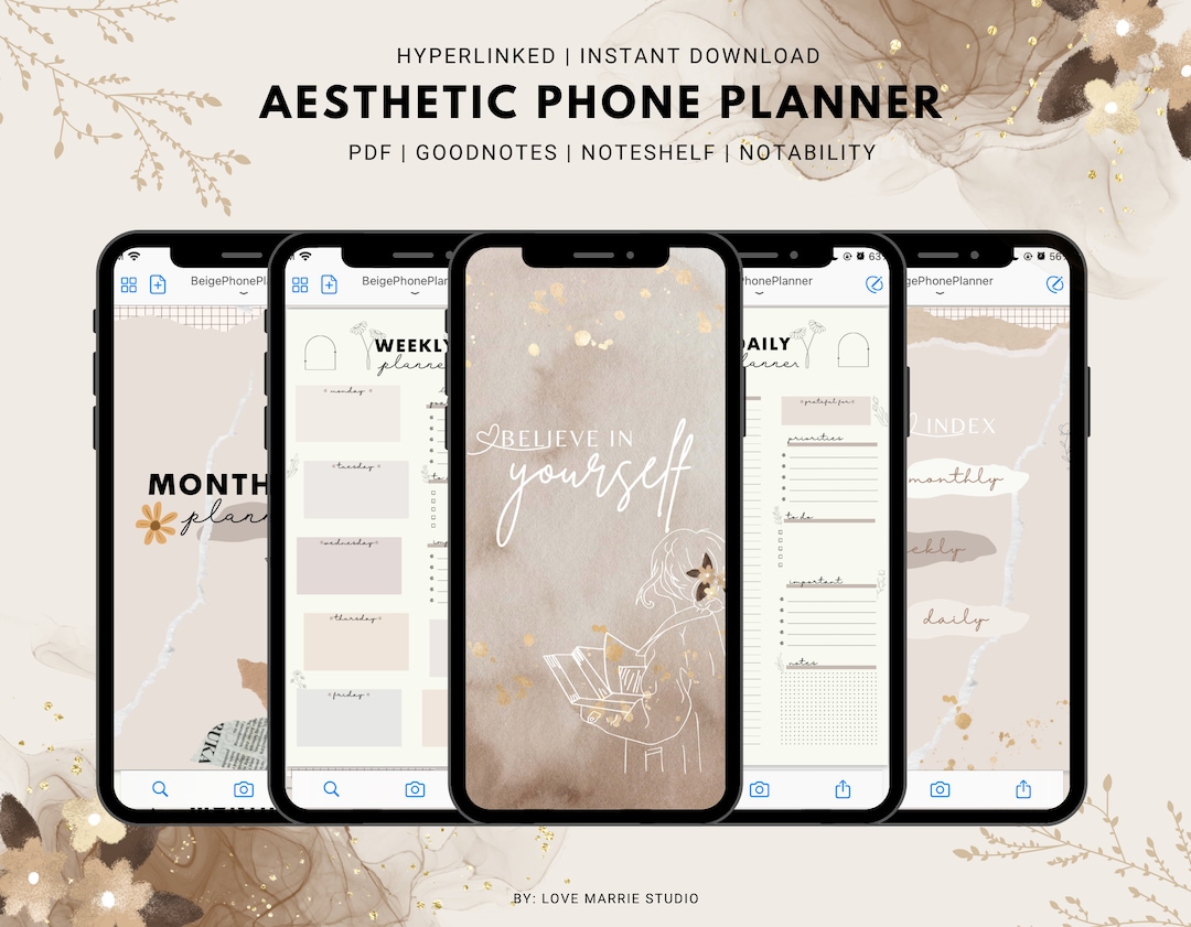 Digital Phone Planner, Beige Phone Planner, Goodnotes Planner, Undated ...
