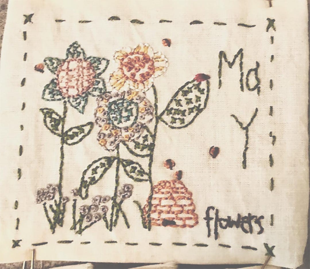 May Flowers Hand Embroidery Pattern: Primitive Stitchery (PDF Pattern ...