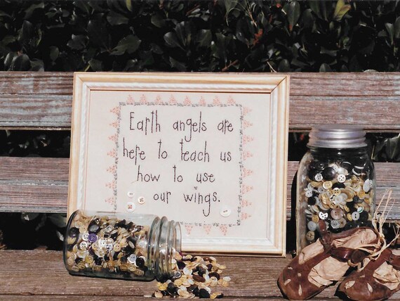 Earth Angels Primitive Hand Embroidery Pattern Basket Case X - Etsy