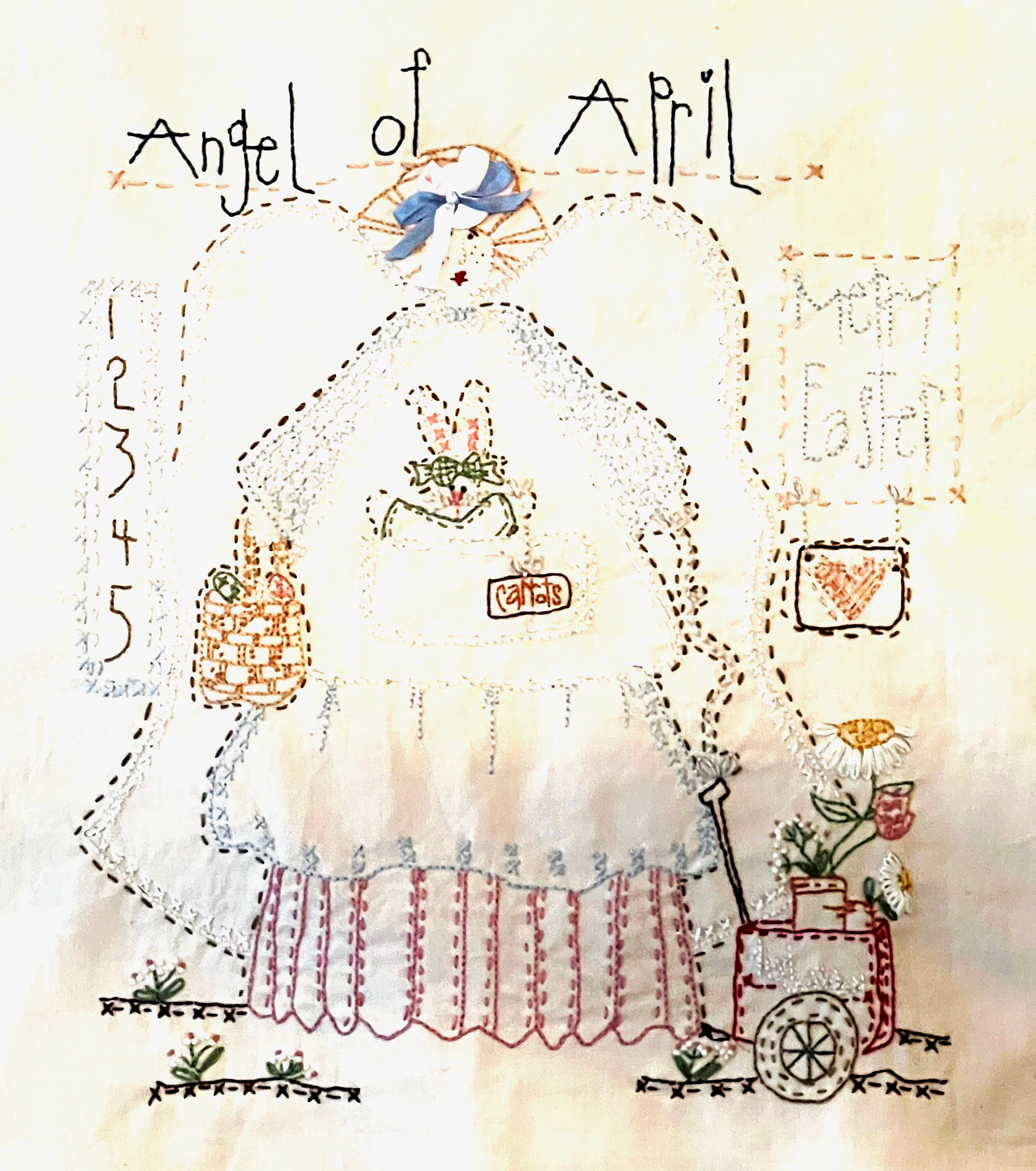Angel of April Hand Embroidery Pattern: Primitive Spring Design (PDF ...