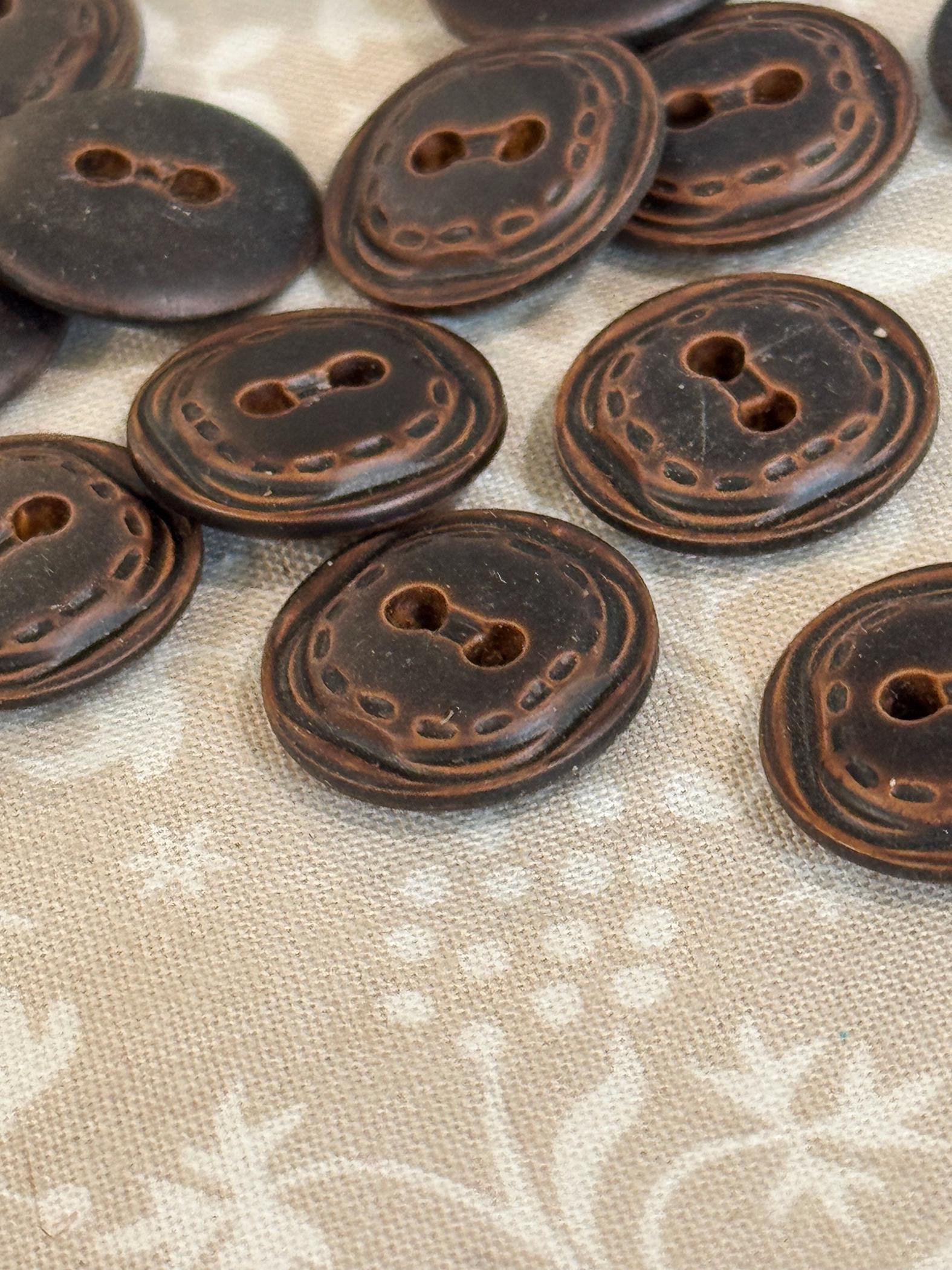 Vintage Brown Buttons With Carved Stitching, Two Hole Sew Through, Sets ...