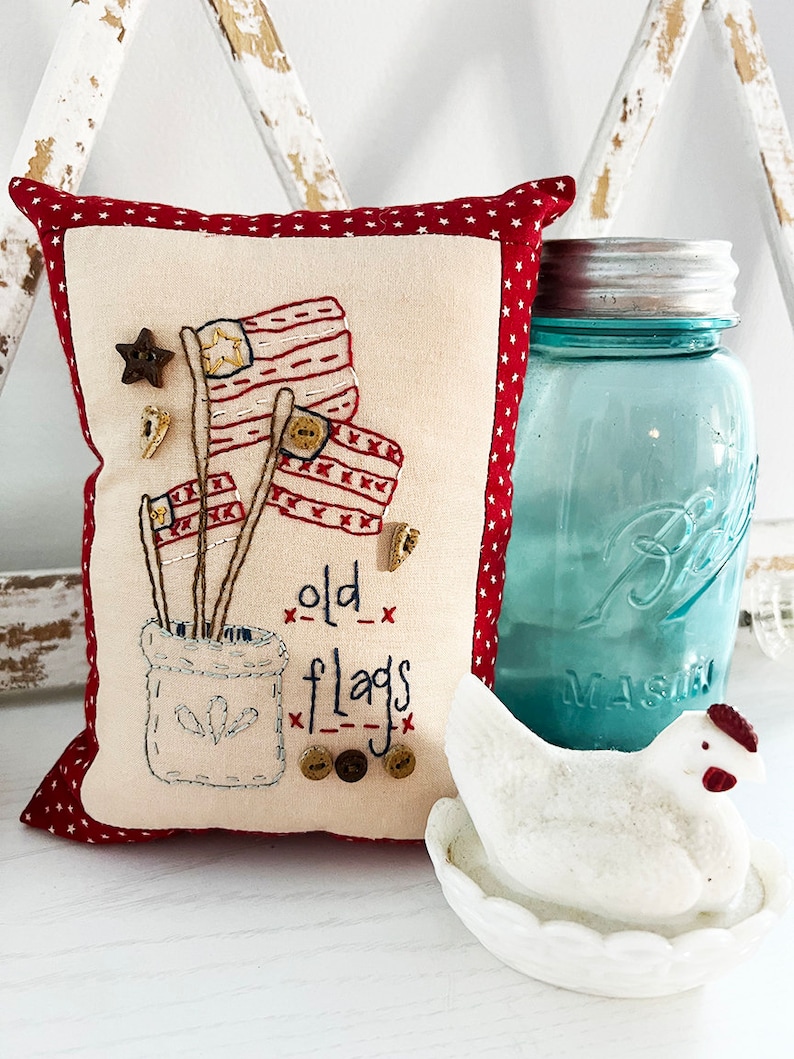 Primitive Old Flags Hand Embroidery Old Flags in Crock - Etsy