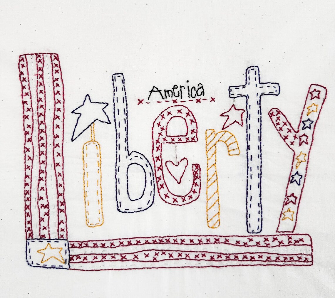 Primitive Liberty Hand Embroidery Pattern: Patriotic Design (digital ...