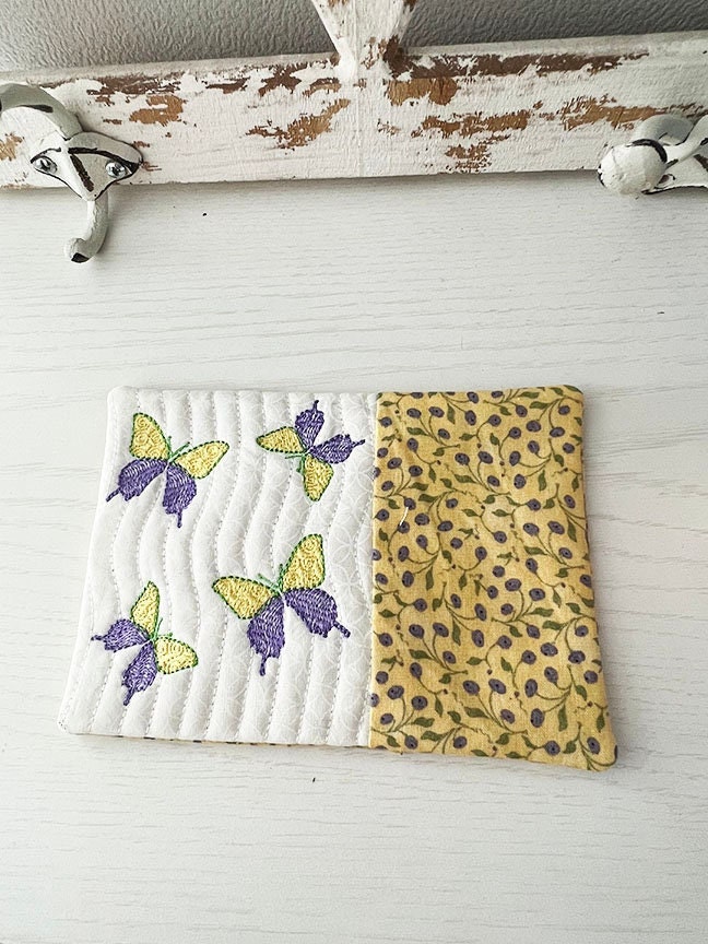 Spring Mug Rug, Butterflies in Flight, Machine Embroidery, ITH Mug Rug ...