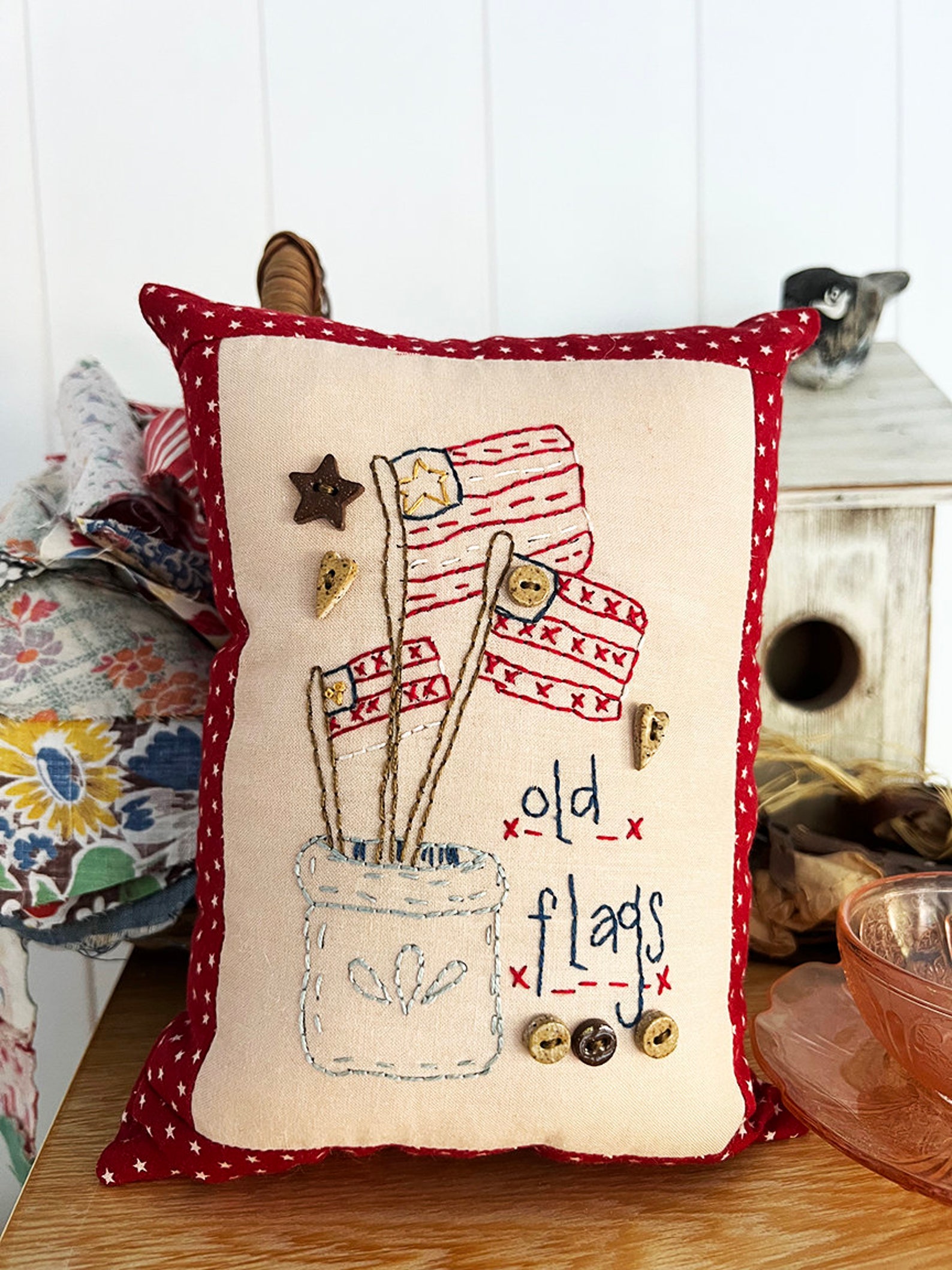Primitive Old Flags Hand Embroidery Old Flags in Crock - Etsy