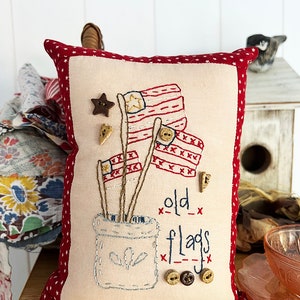 Primitive Old Flags Hand Embroidery, Old Flags in Crock, Patriotic ...