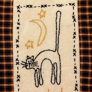 Primitive Halloween Embroidery Pattern: Cat & Moon Design (instant ...