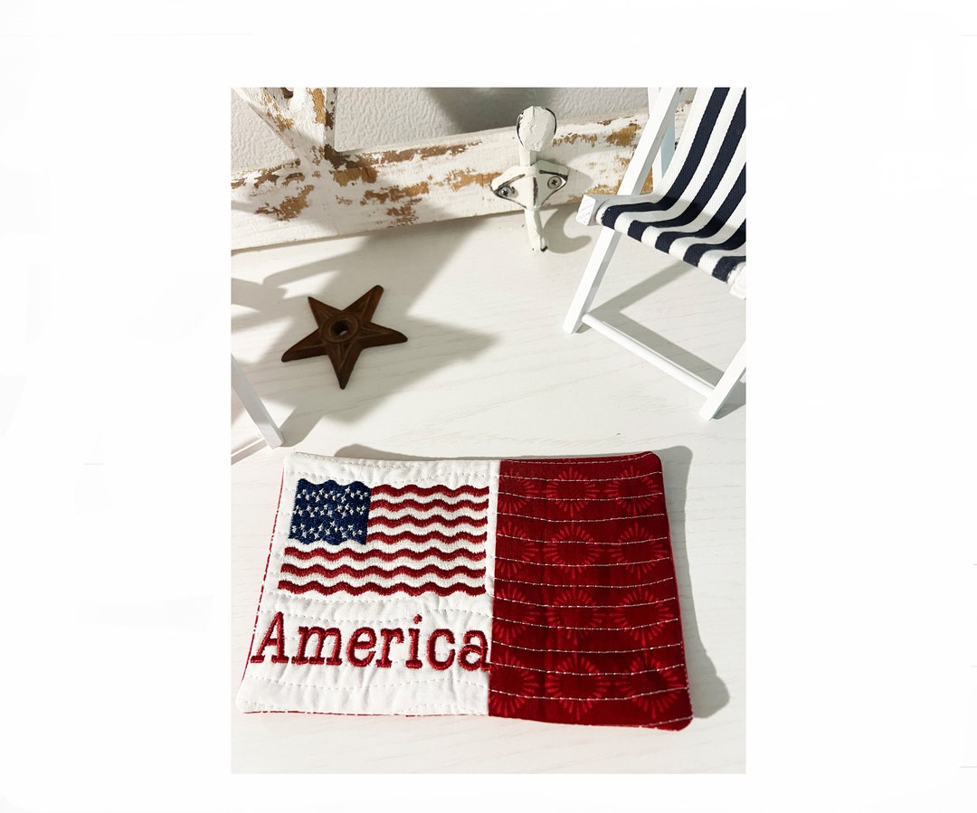 Flag Mug Rug Pattern, ITH Embroidery Pattern, Long May She Wave, Two ...