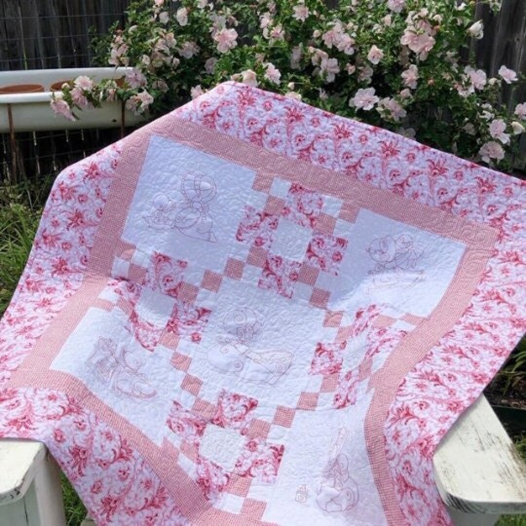 Redwork Baby Quilt Machine Embroidery Pattern With Basket Case X ...