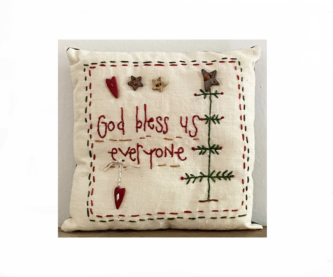 Primitive Christmas Hand Embroidery Pattern, God Bless Us Primitive ...