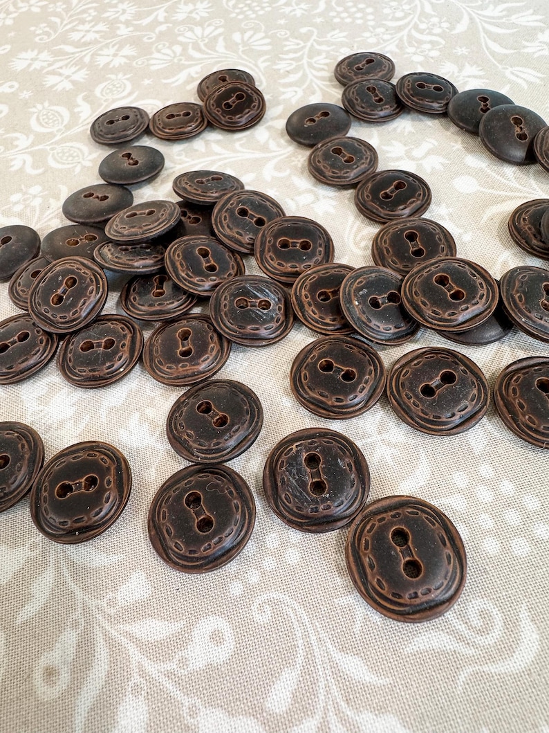 Vintage Brown Buttons With Carved Stitching, Two Hole Sew Through, Sets ...