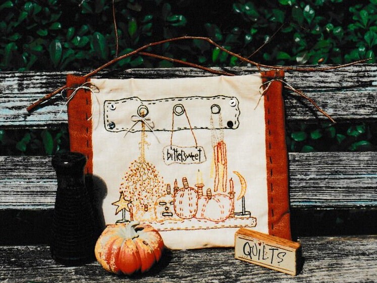 Primitive Bittersweet Hand Embroidery Stitchery by Basket Case - Etsy