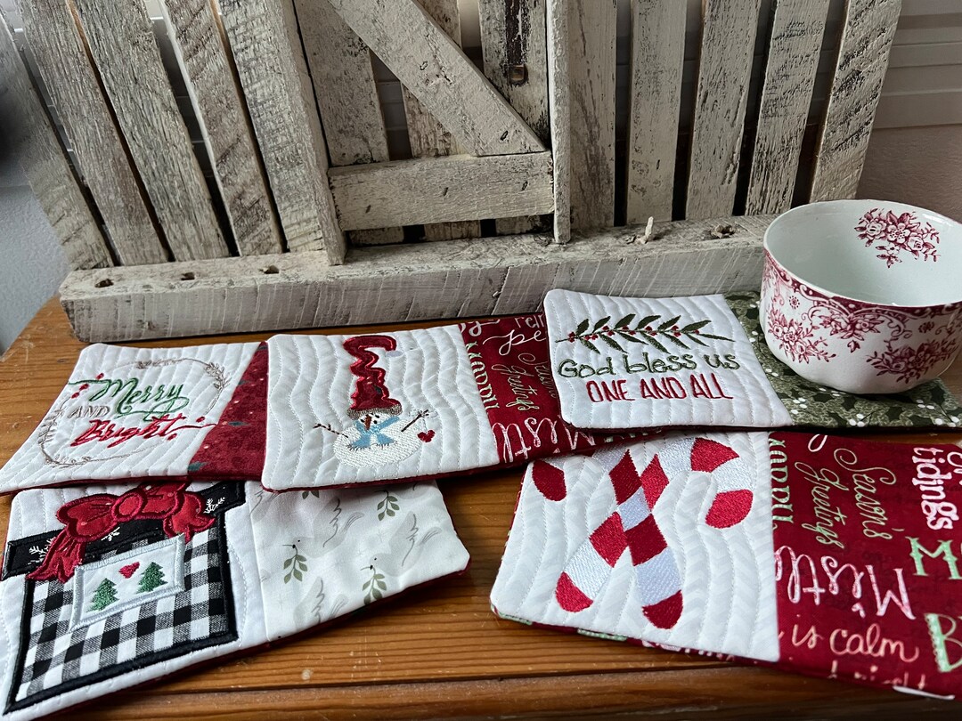 Christmas ITH Mug Rug Pattern Bundle, ITH Machine Embroidery and ...