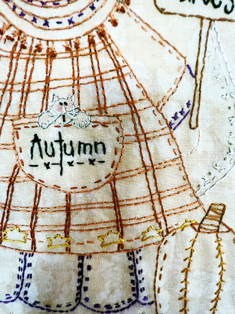 Harvest Angel Hand Embroidery Pattern: Primitive Autumn Design (instant ...