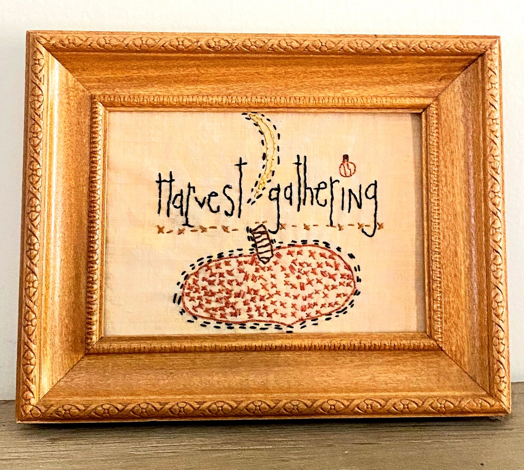 Primitive Harvest Gathering Hand Embroidery Pattern: Autumn Design ...