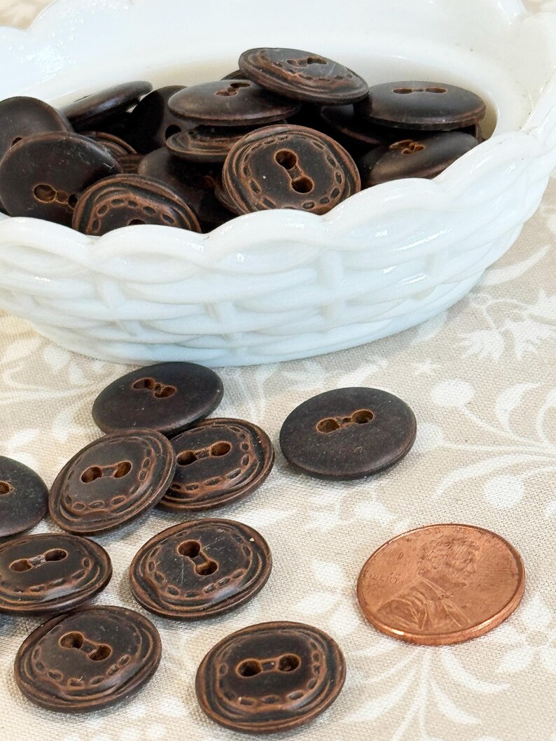 Vintage Brown Buttons With Carved Stitching, Two Hole Sew Through, Sets ...