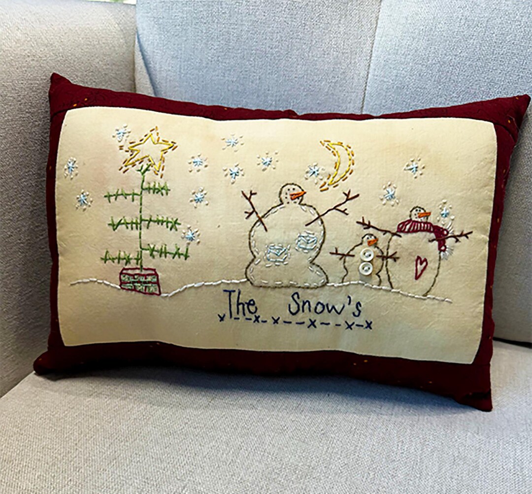 Snowmen Hand Embroidery Pattern: Winter Primitive Design (PDF Pattern ...